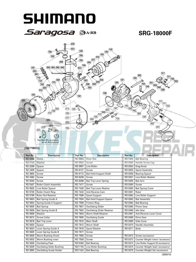 Shimano Saragosa 18000F Parts List | PDF