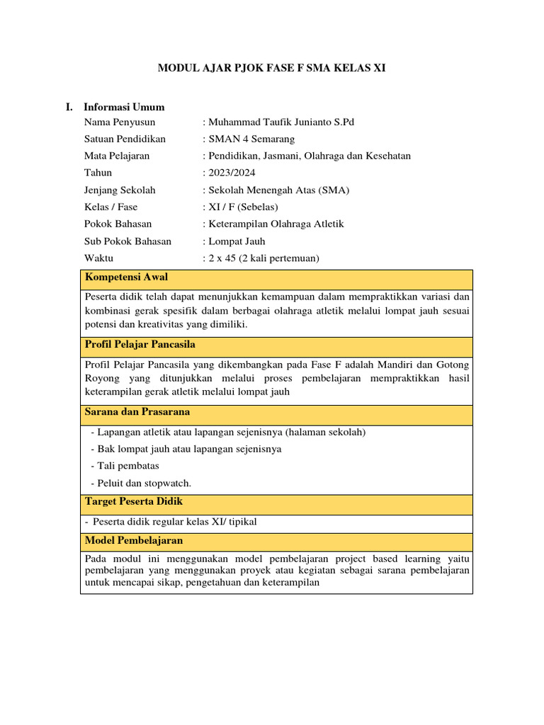 Modul Ajar Lompat Jauh | PDF