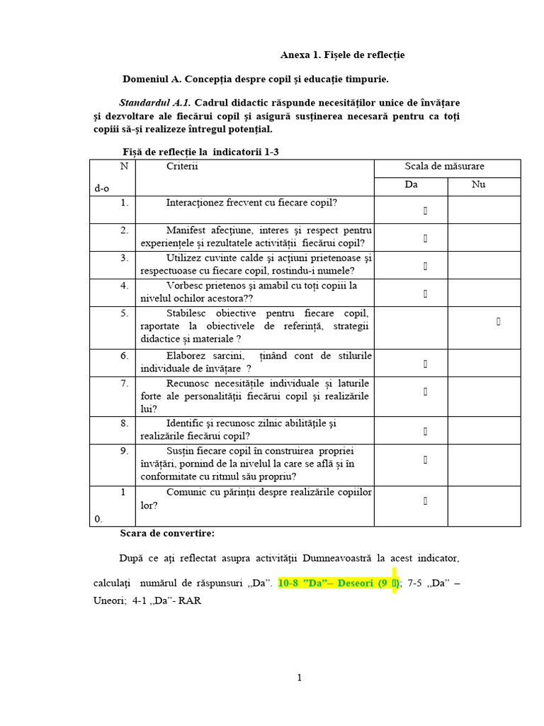 Anexa 1 Fisa de Reflectie | PDF