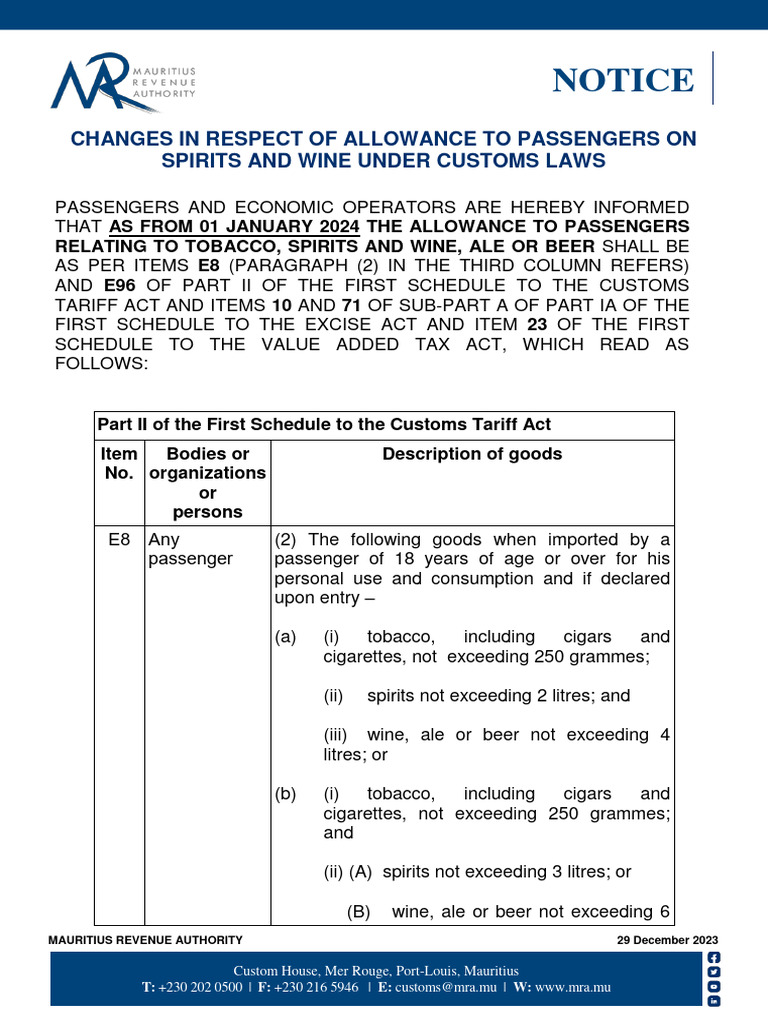 Notice - Changes in Respect of Allowance to Passen_240102_141441 | PDF ...