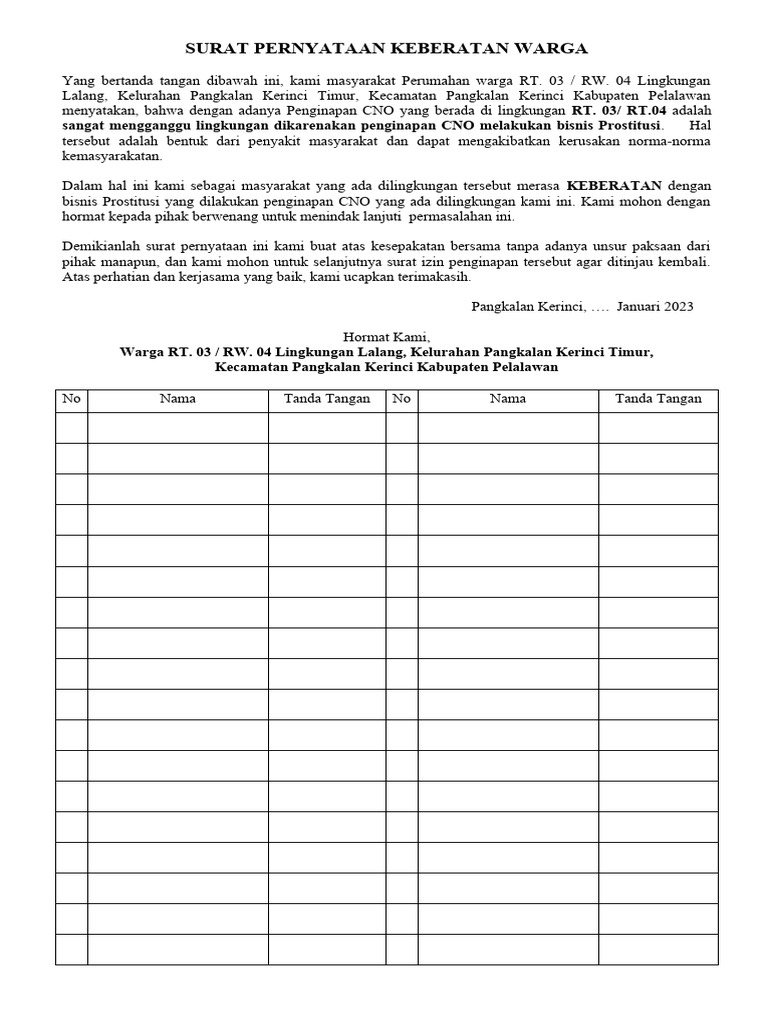Surat Pernyataan-Keberatan-Warga | PDF Surat Pernyataan-Keberatan-Warga | PDF