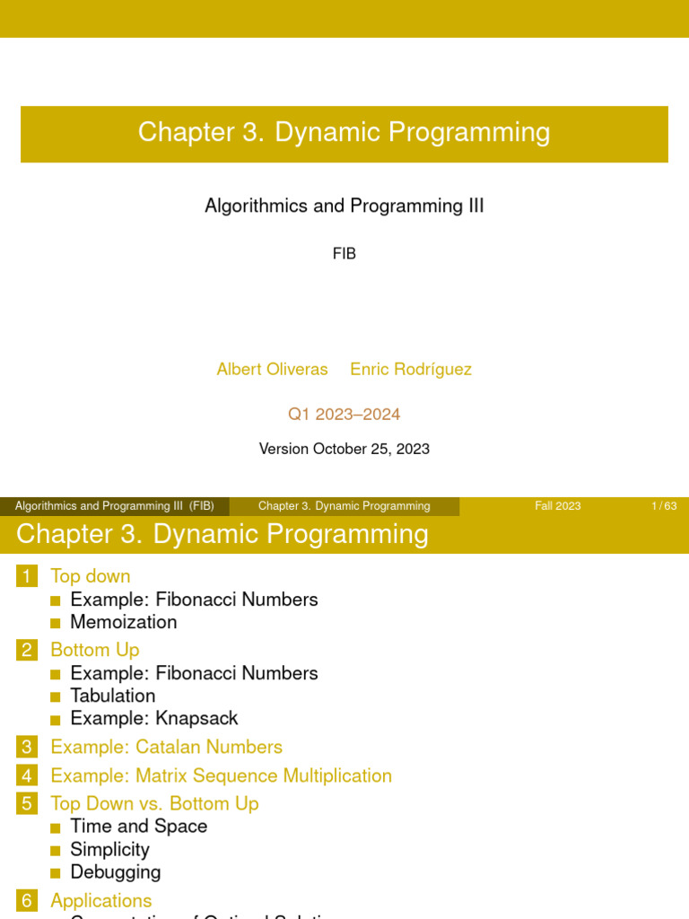 Chapter 3 Dynamic Programming Algorithmics And Programming Iii Pdf