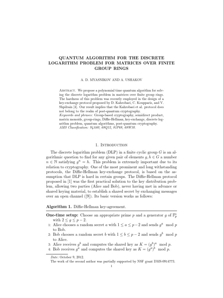 Quantum Algorithm For The Discrete Logarithm Problem For Matrices Over 1304