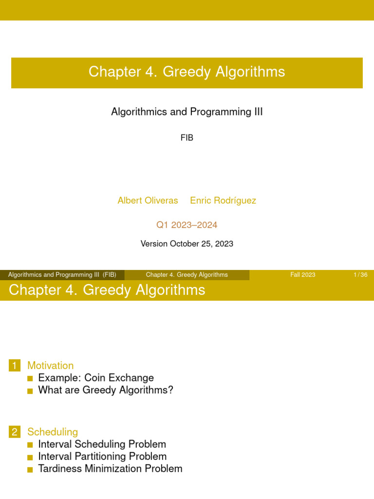 Chapter 4. Greedy Algorithms: Algorithmics and Programming III | Download Free PDF | Computer ...