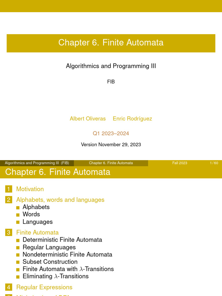 Chapter 6. Finite Automata: Algorithmics and Programming III | PDF | Mathematical Logic ...