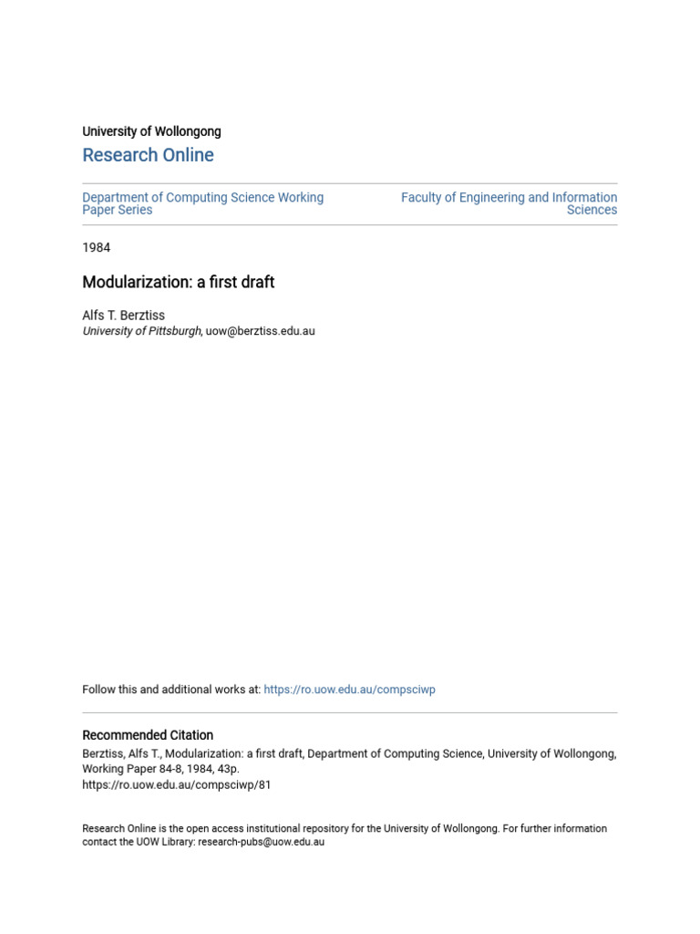 Modularization A First Draft Download Free Pdf Computer Engineering Software Development