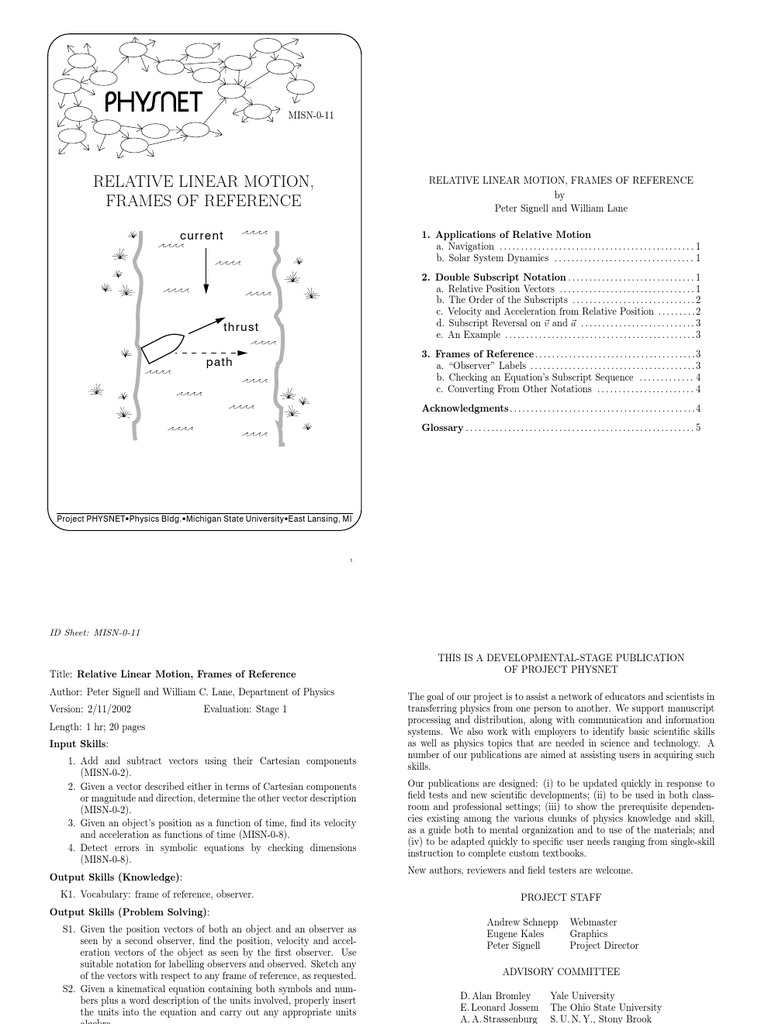 Relative Linear Motion, Frames of Reference: Current | PDF | Euclidean ...