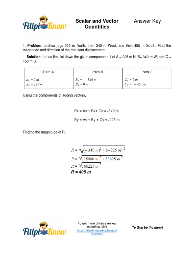 Scalar and Vector Quantities Answer Key | PDF | Euclidean Vector ...