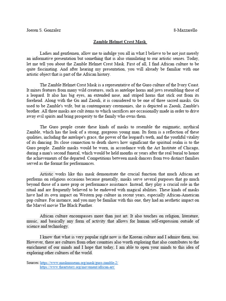 English Informative Essay | PDF | Mask