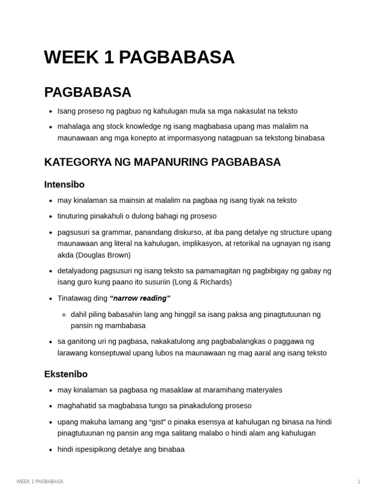 Week 1 Pagbabasa | PDF
