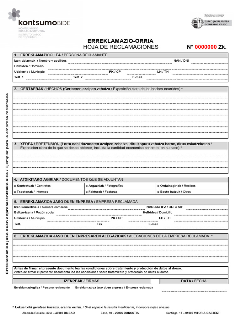 Modelo Hoja Reclamaciones | PDF