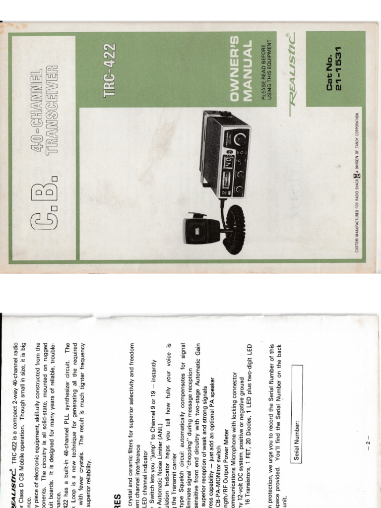 Realistic TRC-433 Manual With Schematic | PDF