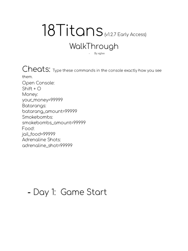18titans: Walkthrough Cheats | PDF