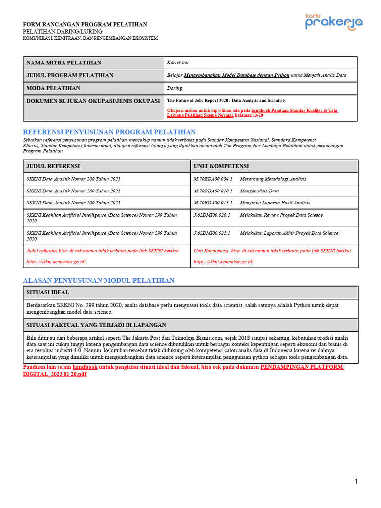 Contoh - SN 2023 - DARING - RPP (RANCANGAN PROGRAM PELATIHAN) | PDF