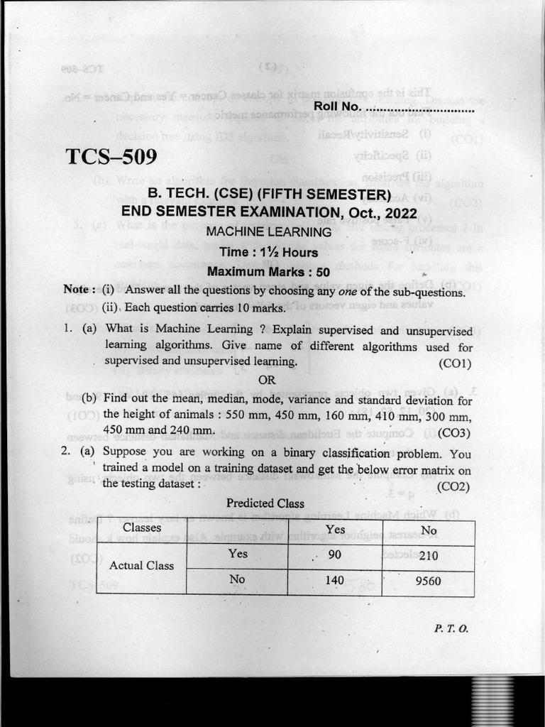 TCS-509 Machine Learning | PDF