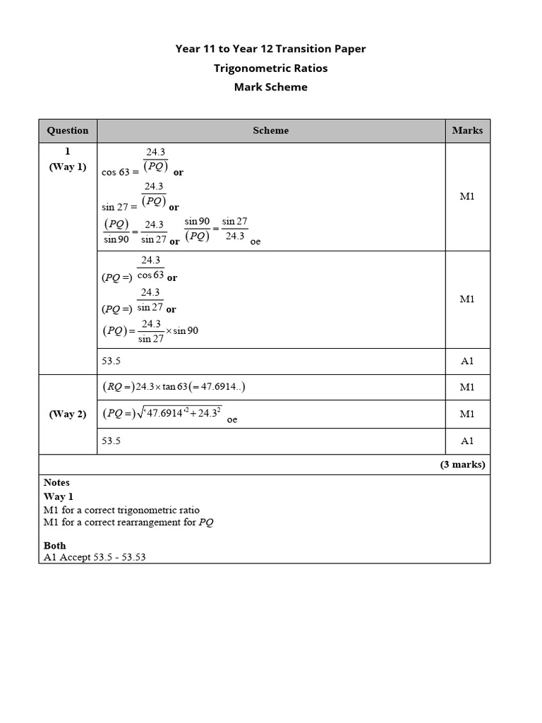 Chapter 9 Trigonometric Ratios Mark Scheme | PDF | Euclidean Geometry | Trigonometry