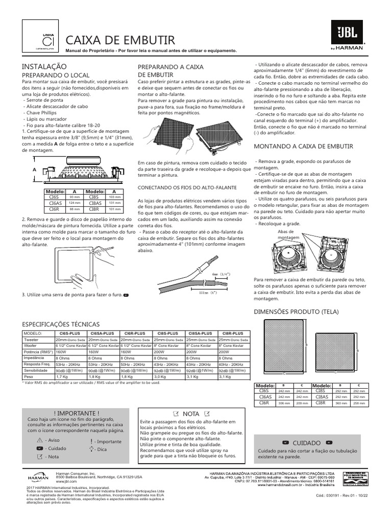 JBL Rev 01-P Manual PT-BR JBL CI-PLUS | PDF