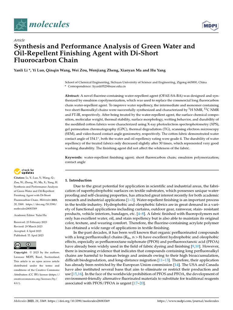 Synthesis and Performance Analysis of Green Water and Oil-Repellent ...
