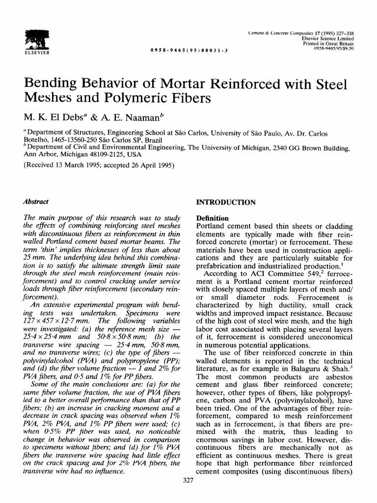 Bending Behaviour of Mortar Reinforced With Fibers | Download Free PDF | Bending | Deformation ...