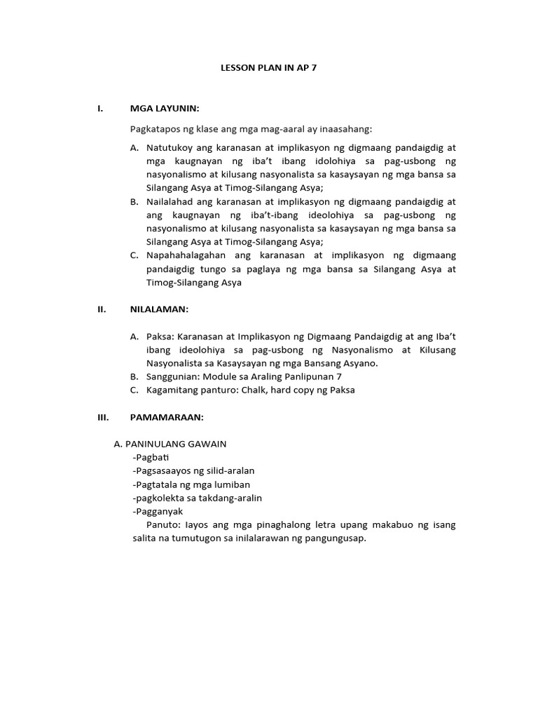 Lesson Plan in Ap 7 | PDF