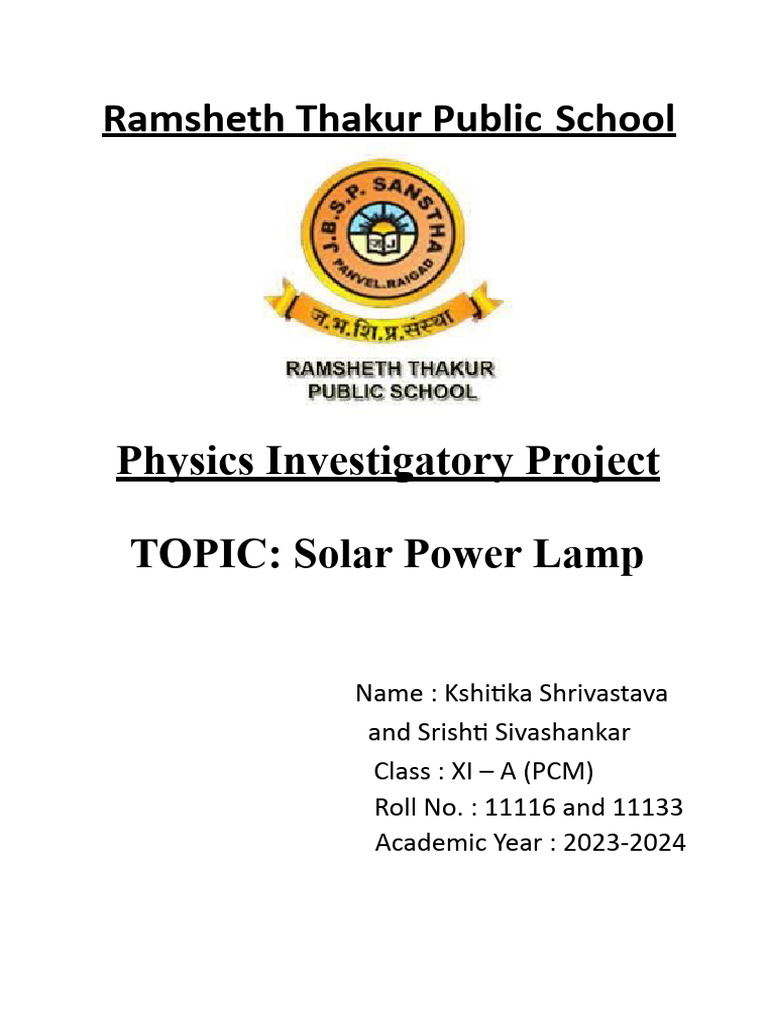 Physics IP Project Kshitika + Srishti | PDF | Solar Power | Photovoltaics