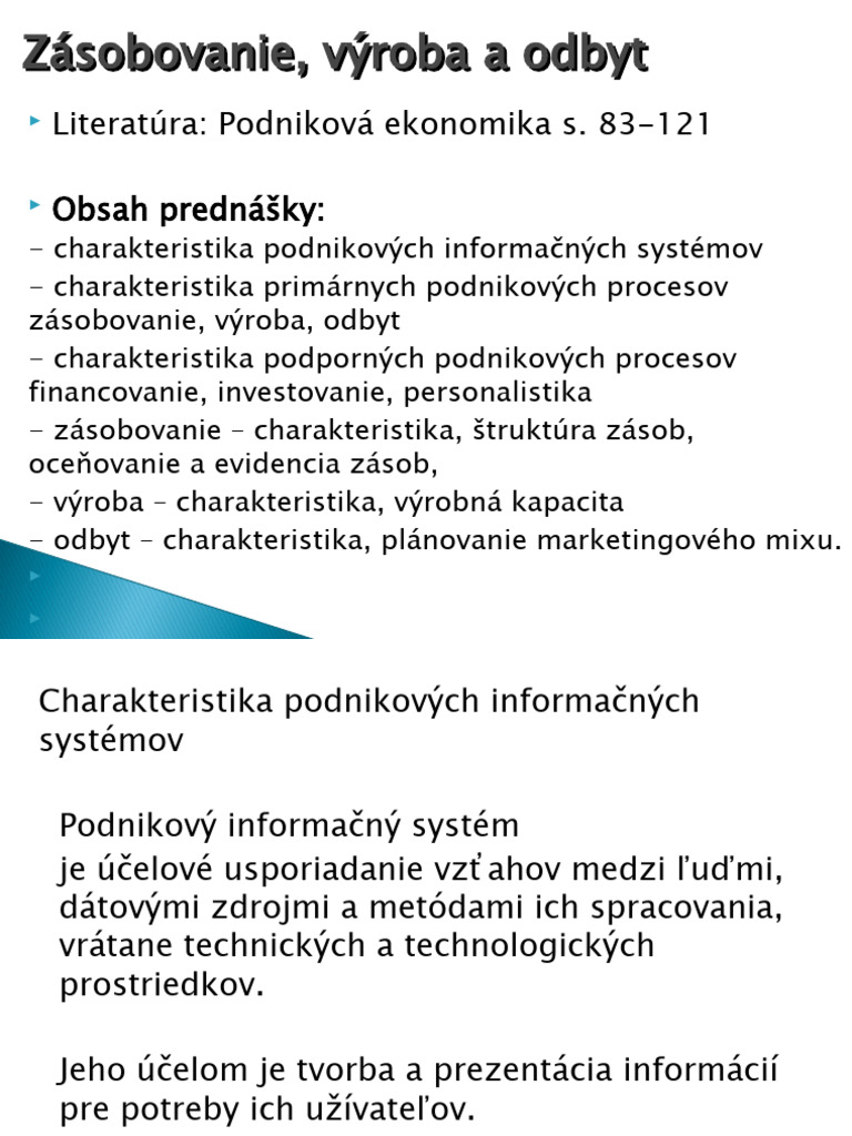 P3 - Zásobovanie, Výroba, Odbyt | PDF