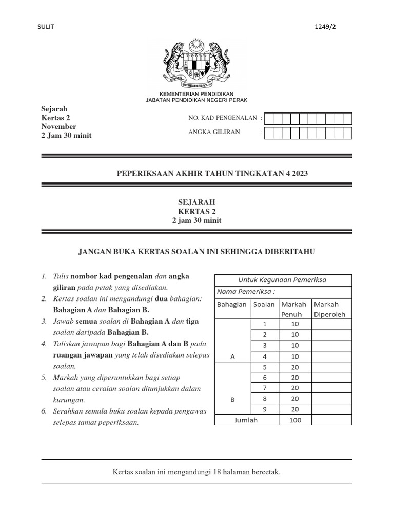 Soalan Kertas 2 Sejarah Pat t4 | PDF