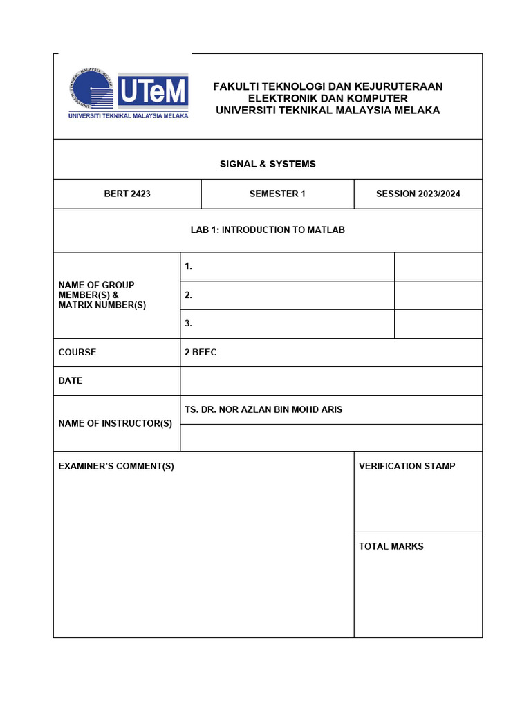 Lab 1 - Introduction To MATLAB 2023 - 24 | PDF | Matlab | Computer Engineering