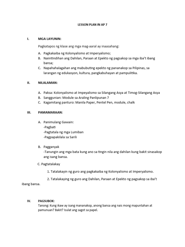 Lesson Plan in Ap 7 | PDF