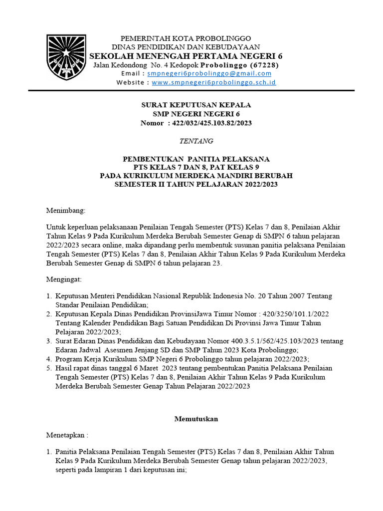 SK PTS Pat Genap 2023 | PDF