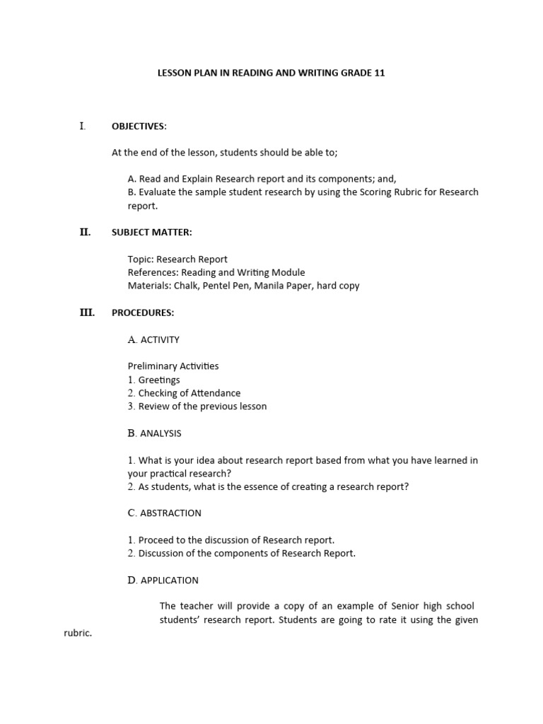 Grade 11 Research Report Lesson Plan | PDF