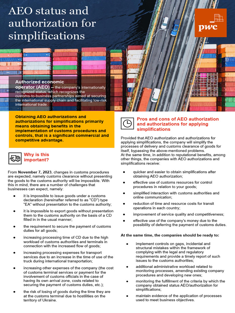 Authorised Economic Operator PWC Ukraine | PDF | Customs | Regulatory Compliance