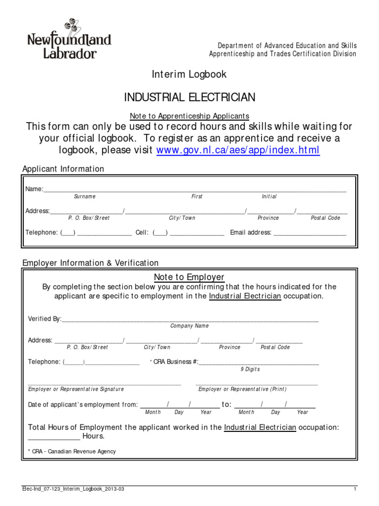 App Forms PDF Logbooks Industrialelectrician | PDF | Building ...