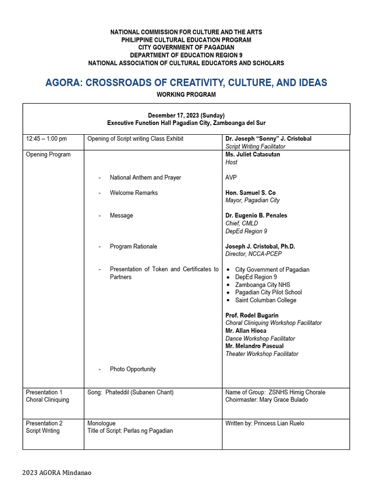 2023 Agora Mindanao Showcase Program | PDF