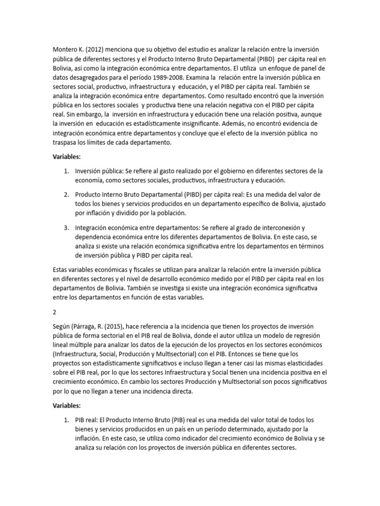 Identificacion De Variables Pdf Producto Interno Bruto Inversiones