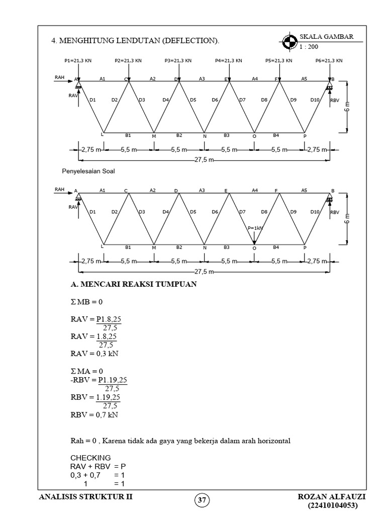 Menghitung Lendutan (Deflection) .: A. Mencari Reaksi Tumpuan | PDF