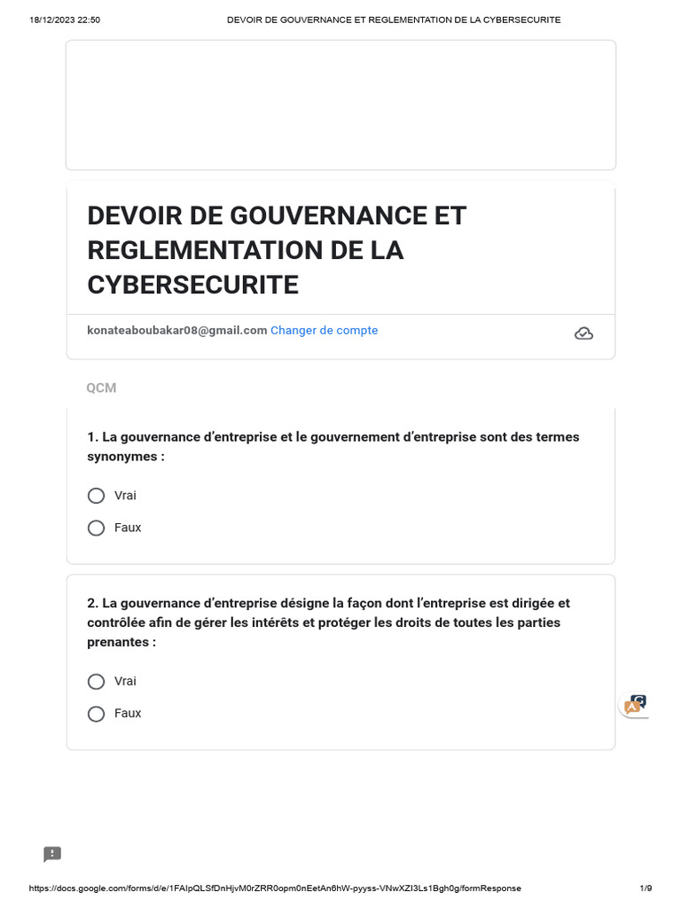 Devoir de Gouvernance Et Reglementation de La Cybersecurite | PDF