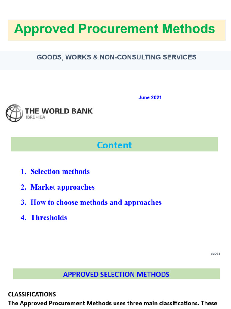 Approved Procurment Methods - City Level | PDF