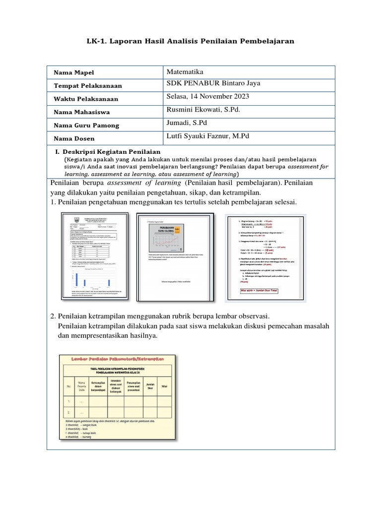 LK 1 Hasil Asesmen Pembelajaran - Rusmini Ekowati | PDF