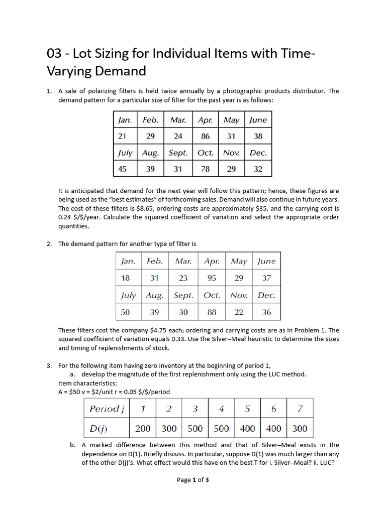 03 Lot Sizing For Individual Items With Time Varying Demand Pdf