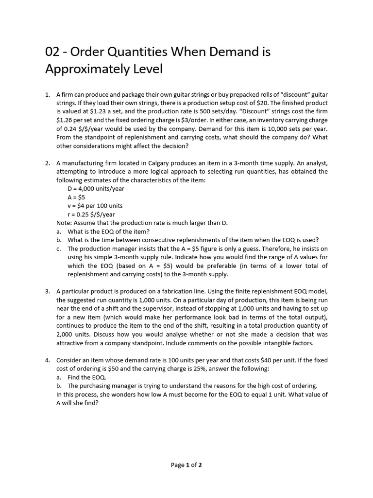 02 - Order Quantities When Demand Is Approximately Level | PDF ...