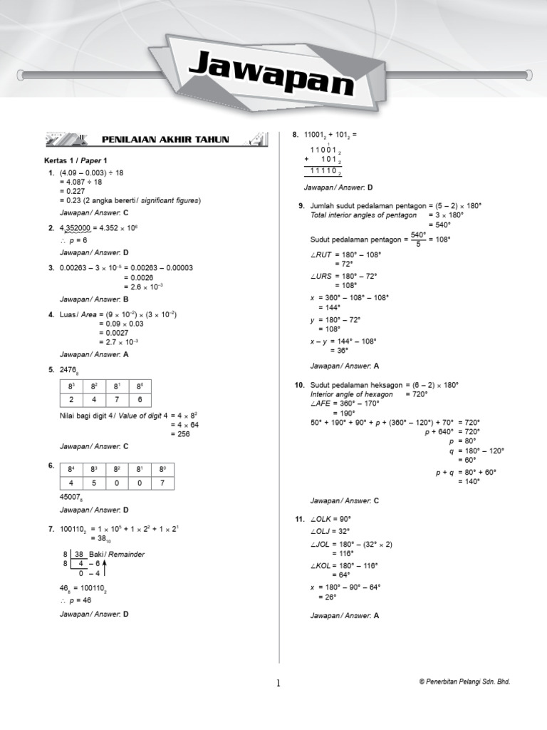 Jawapan PAT | PDF | Geometry | Elementary Mathematics