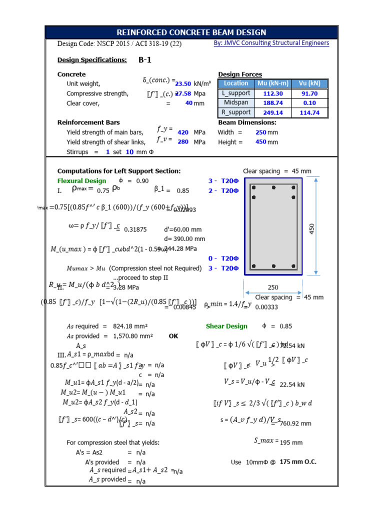 RC Beam Design As Per ACI 318 19M22 | PDF | Reinforced Concrete ...