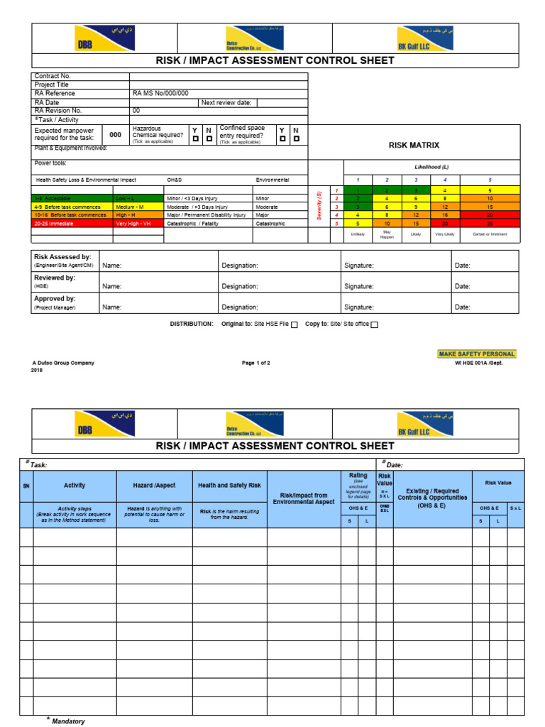01A WI HSE 001A (Risk Assessment Form) | PDF