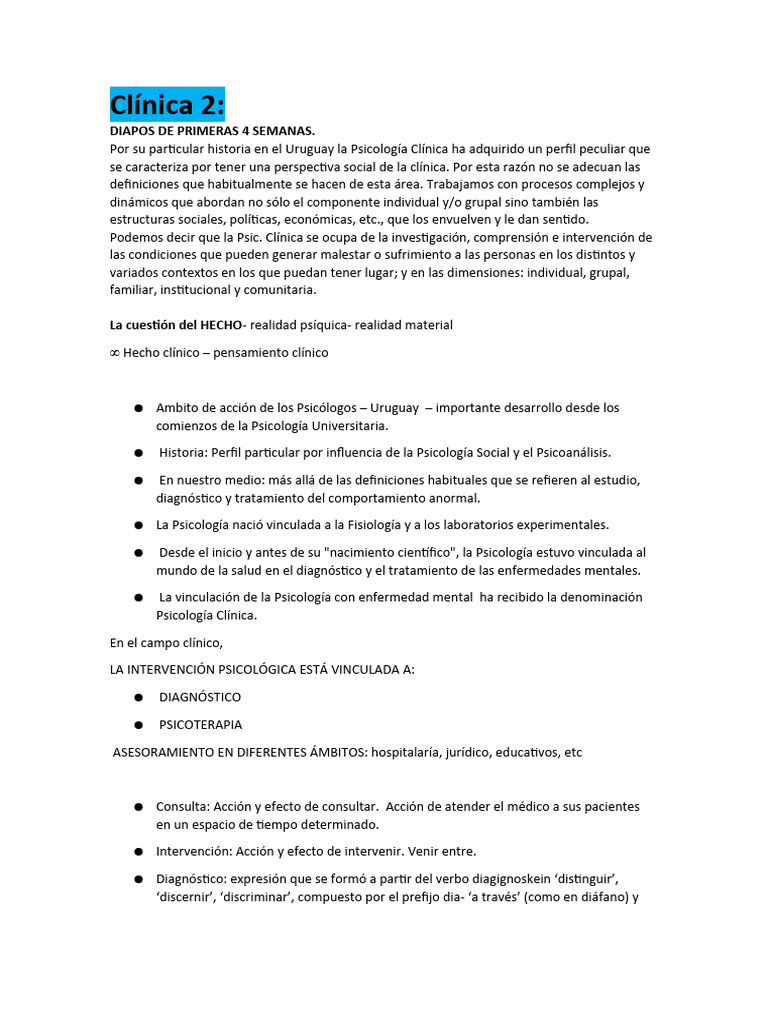 Diapos completas clinica 2 | PDF | Sicología | Psicoanálisis
