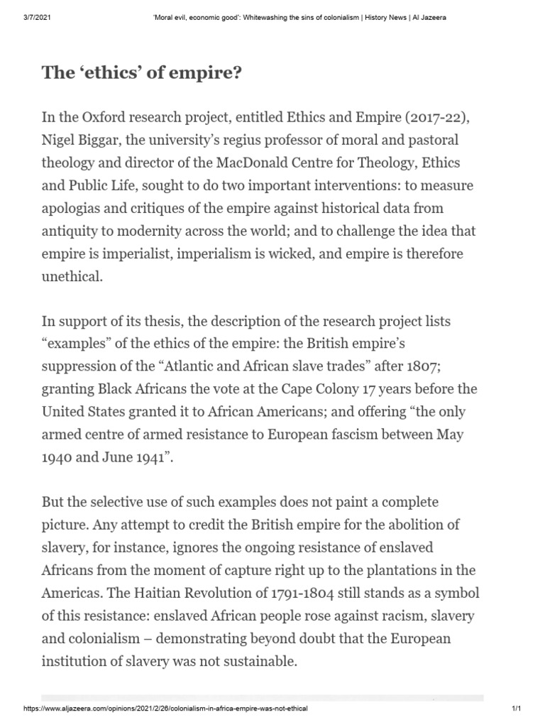 Moral Evil, Economic Good' - Whitewashing The Sins of Colonialism ...