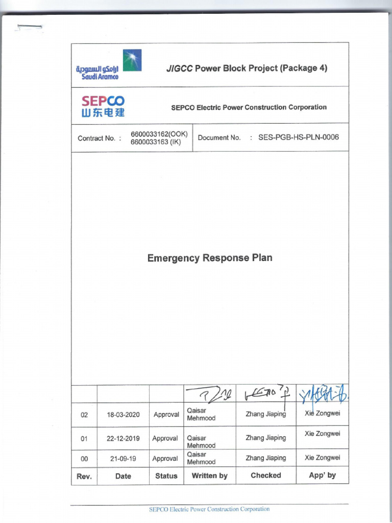SEP-JIGCC-HS-PLN-0011 Emergency Response Plan Rev.2 | PDF | First Aid ...