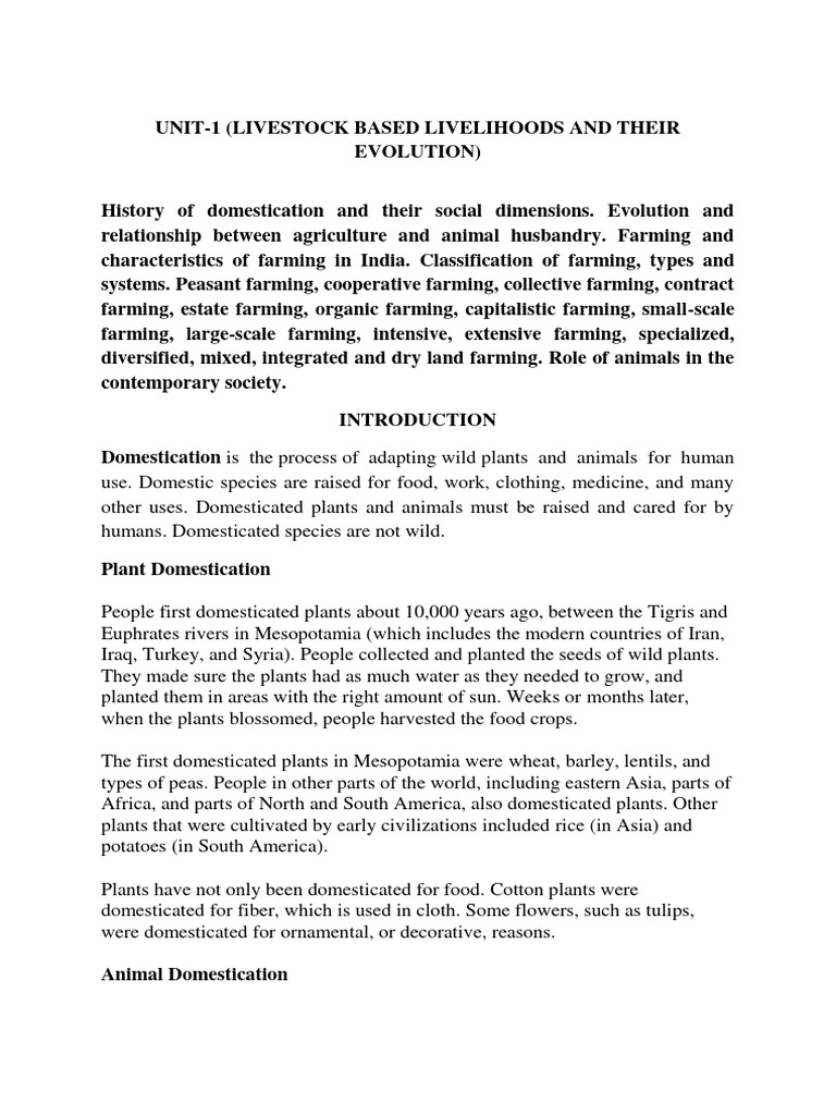 Unit 1 Livestock Based Livelihood and Their Evolution | Download Free ...
