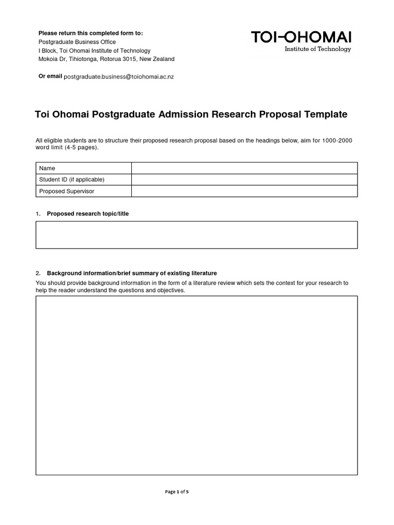 Toi Ohomai Postgraduate - Admission Research Proposal Template | PDF