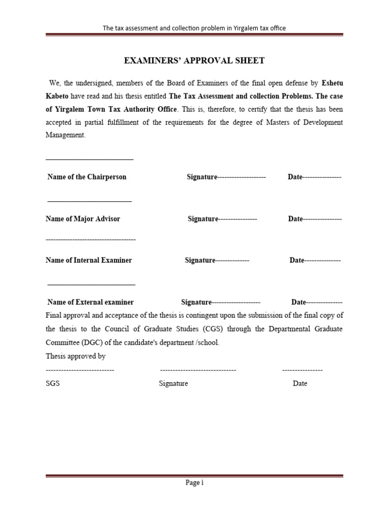 Examiners' Approval Sheet: We, The Undersigned, Members of The Board of Examiners of The Final ...